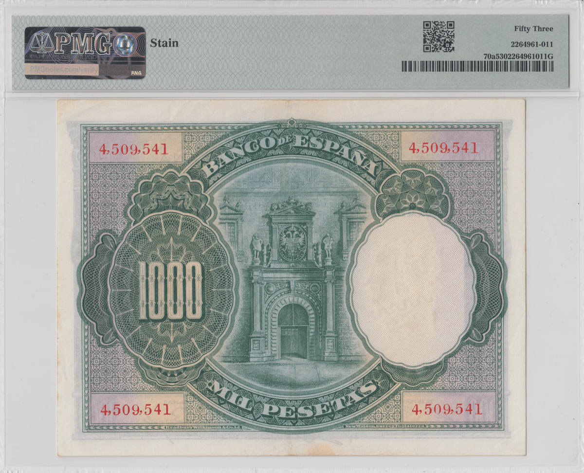 1925 BANKNOTE SPAIN BANCO DE ESPANA 1000 PESETAS - MADRID PMG PMG ...