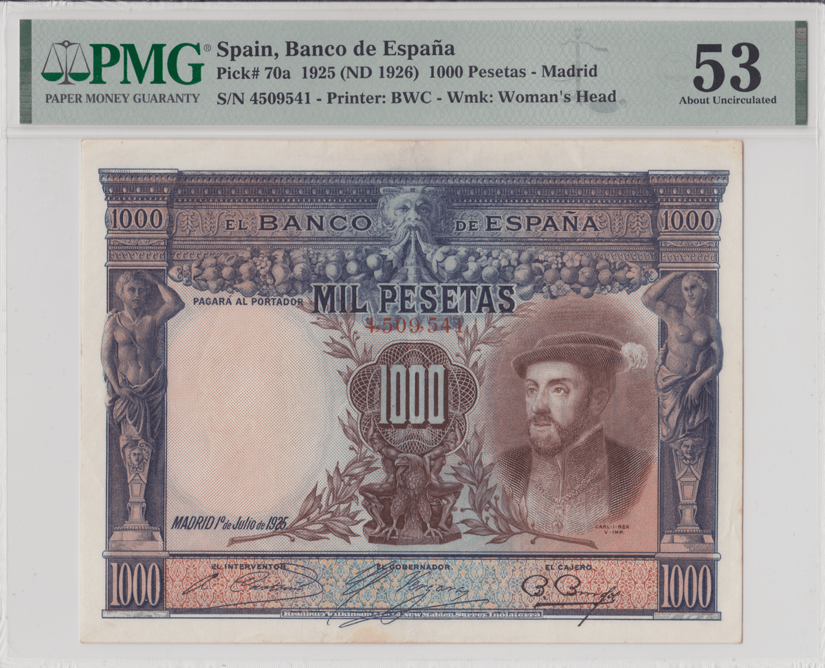 1925 BANKNOTE SPAIN BANCO DE ESPANA 1000 PESETAS - MADRID PMG PMG ...