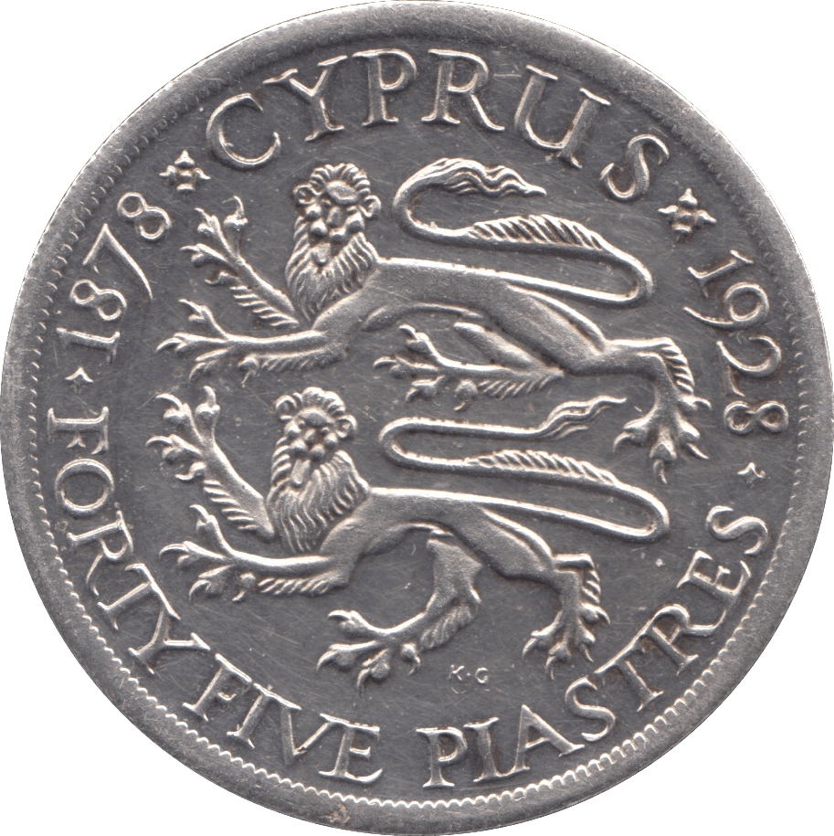 1928 SILVER 45 PIASTRE CYPRUS SILVER WORLD COINS Cambridgeshire Coins ...