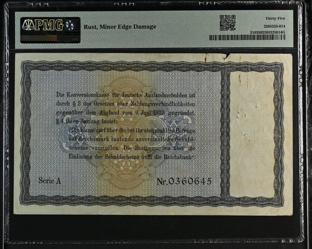 1934 GERMANY THIRD REICH 40 REICHSMARK CONVERSION FUND FOR, FOREIGN ...