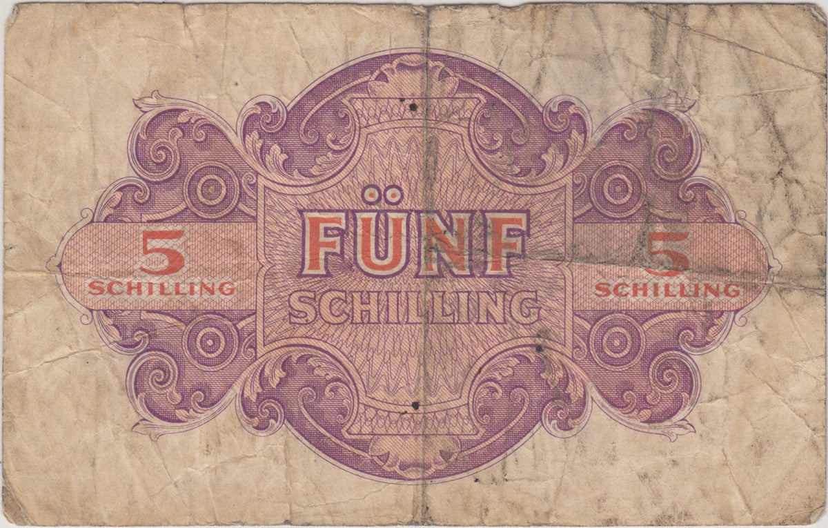 1944 AUSTRIAN ALLIED MILITARY BANKNOTE 5 SCHILLING REF 955 World ...