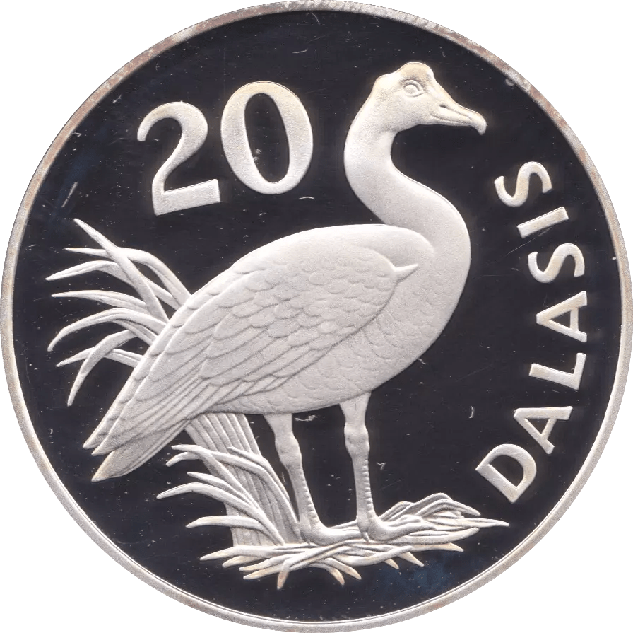1977 GAMBIA 20 DALASIS GOOSE SILVER PROOF COIN .925 SILVER WORLD COINS ...