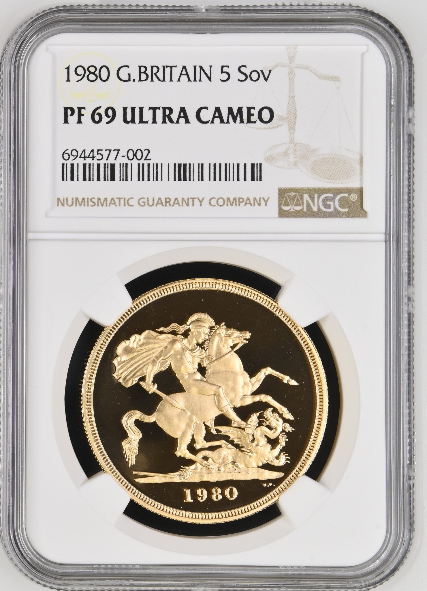 1980 GOLD PROOF £5 SOVEREIGN (NGC) PF 69 ULTRA CAMEO NGC CERTIFIED ...