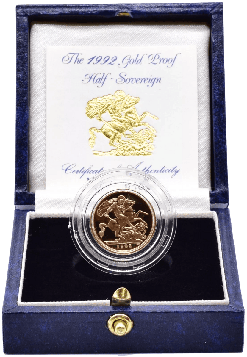 1992 GOLD PROOF HALF SOVEREIGN BOXED GOLD PROOF HALF SOVEREIGNS ...
