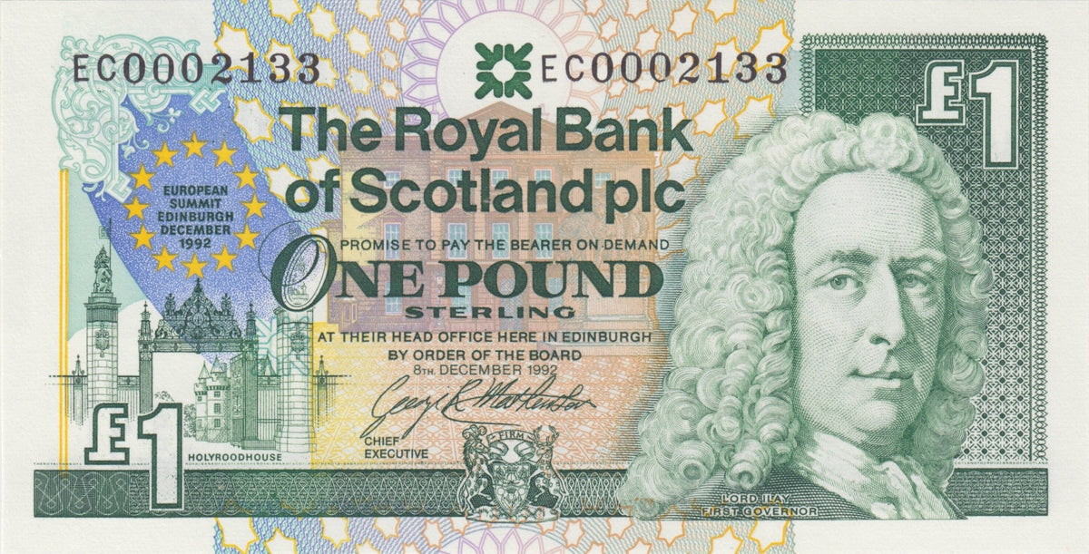 1992 ONE POUND ROYAL BANK OF SCOTLAND BANKNOTE REF SCOT-65 WORLD ...