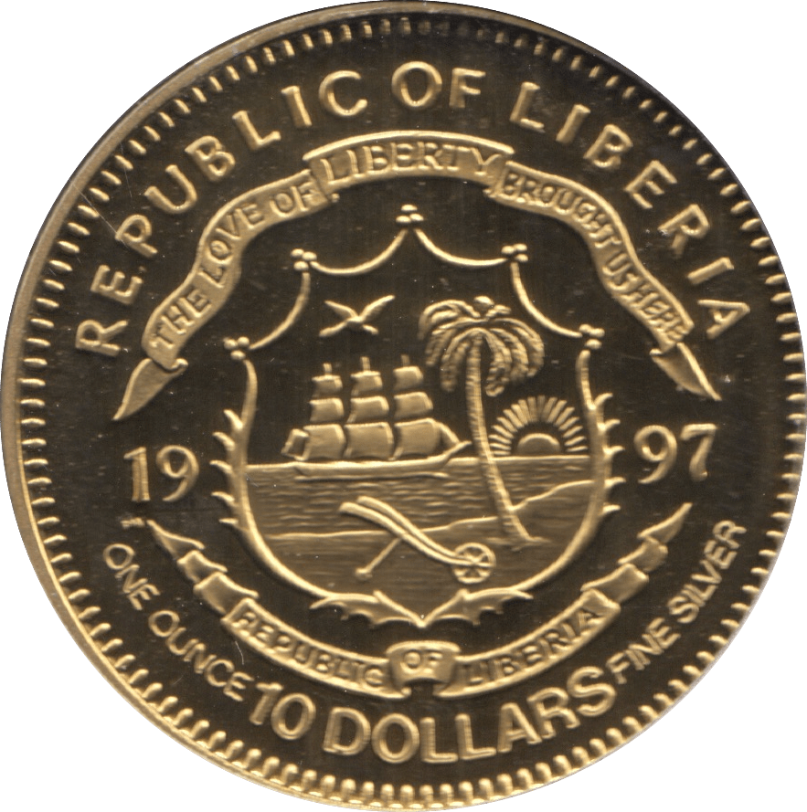 1997 TEN DOLLARS PROOF REPUBLIC OF LIBERIA GOLDEN WEDDING ANNIVERSARY ...