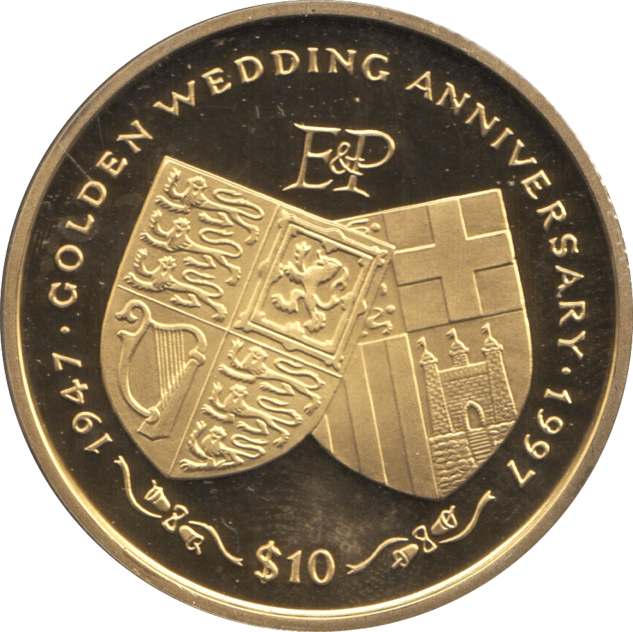 1997 TEN DOLLARS PROOF REPUBLIC OF LIBERIA GOLDEN WEDDING ANNIVERSARY ...