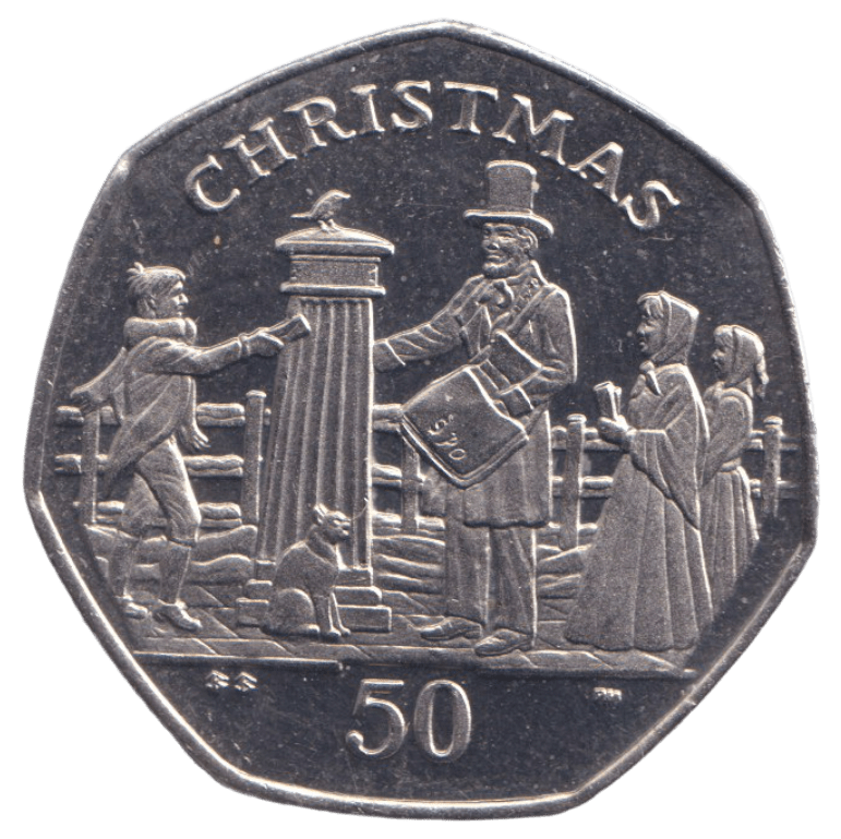 2001 CHRISTMAS 50P POSTMAN ISLE OF MAN ( UNC ) BB – Cambridgeshire Coins