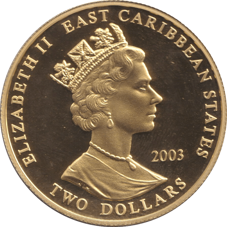 2003 GOLD PLATED 2 DOLLAR EAST CARIBBEAN STATES SIR FRANCIS DRAKE ...
