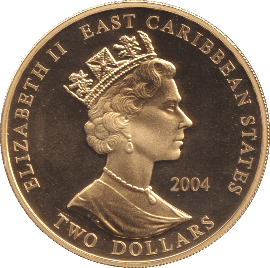 2004 GOLD PLATED 2 DOLLAR EAST CARIBBEAN STATES BOUDICCA 1ST CENTURY ...