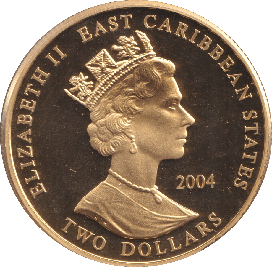 2004 GOLD PLATED 2 DOLLAR EAST CARIBBEAN STATES SIR JOHN FISHER ...