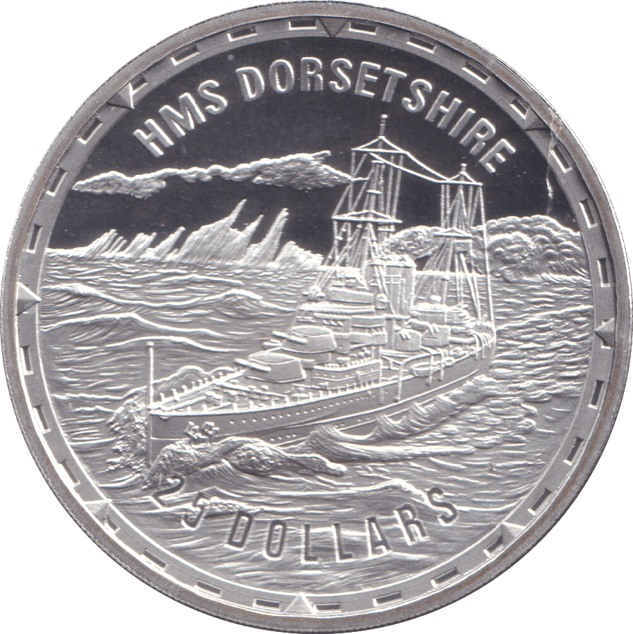 2005 SILVER PROOF 25 DOLLAR HMS DORSETSHIRE SILVER WORLD COINS ...