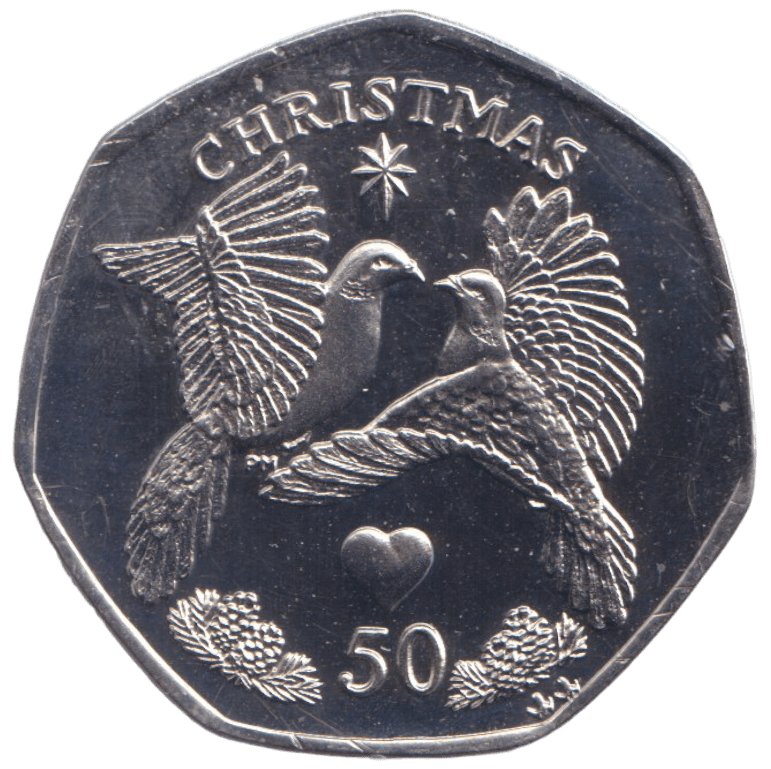 2006 CHRISTMAS 50P TWO TURTLEDOVES ISLE OF MAN ( PROOF ...