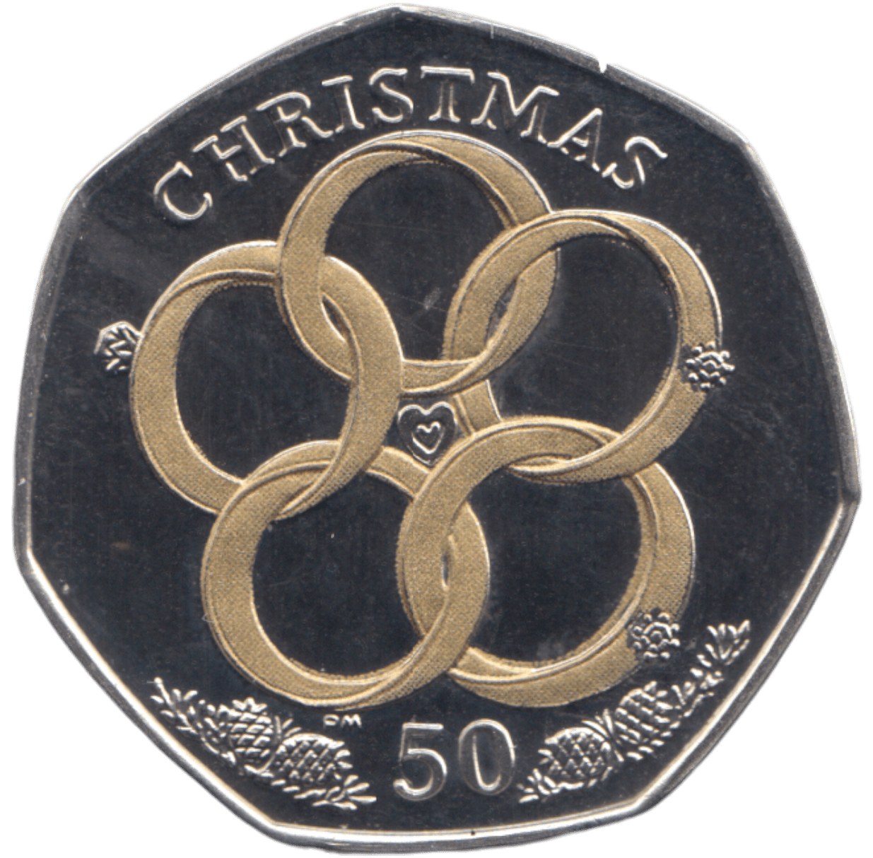 2009 COLOURED CHRISTMAS 50P FIVE GOLD RINGS ISLE OF MAN ( BUNC ...
