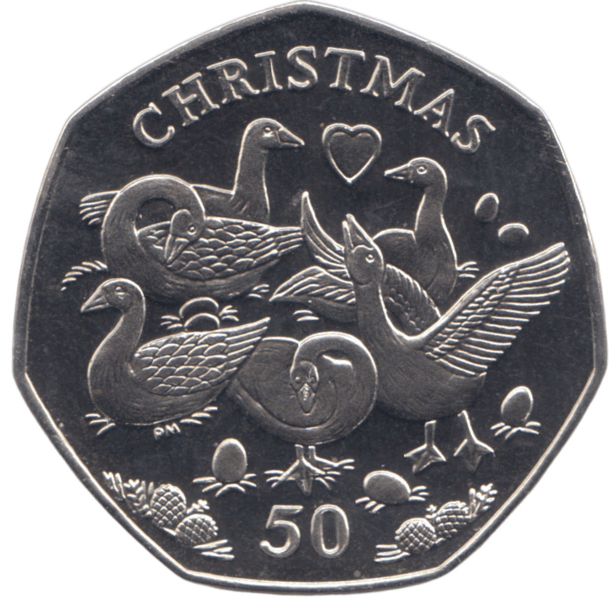 2009 COLOURED CHRISTMAS 50P FIVE GOLD RINGS ISLE OF MAN ( BUNC ) 50P ...