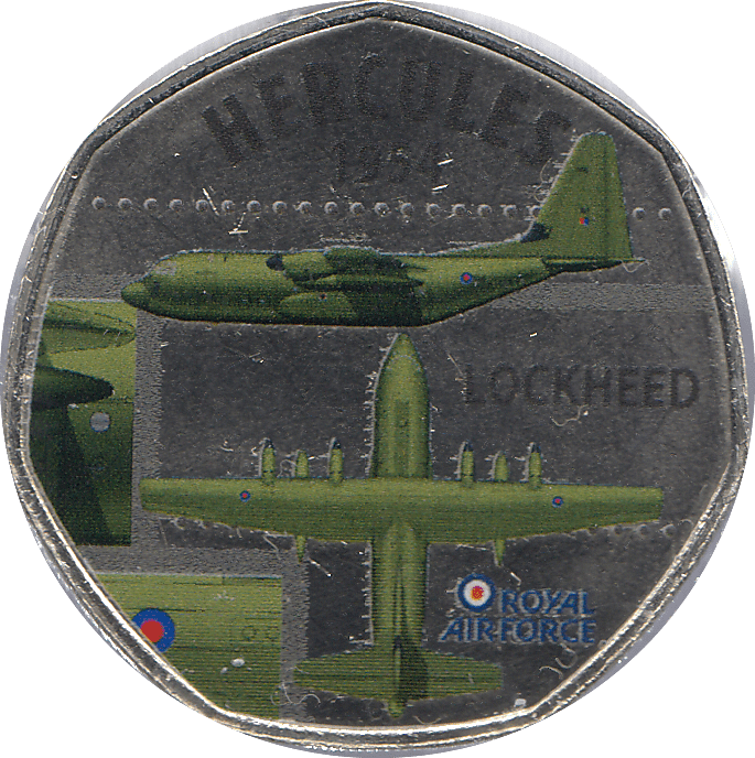 2016 50P SHAPED MEDALLION HERCULES 1954 RAF WORLD COINS Cambridgeshire ...