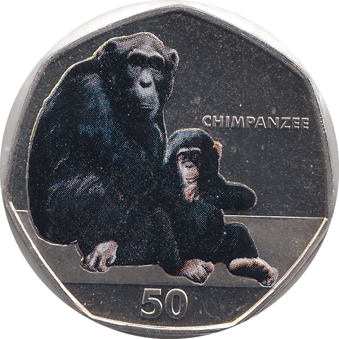 2018 50P CHIMPANZEE GIBRALTAR COLOURED ( BU ) – Cambridgeshire Coins