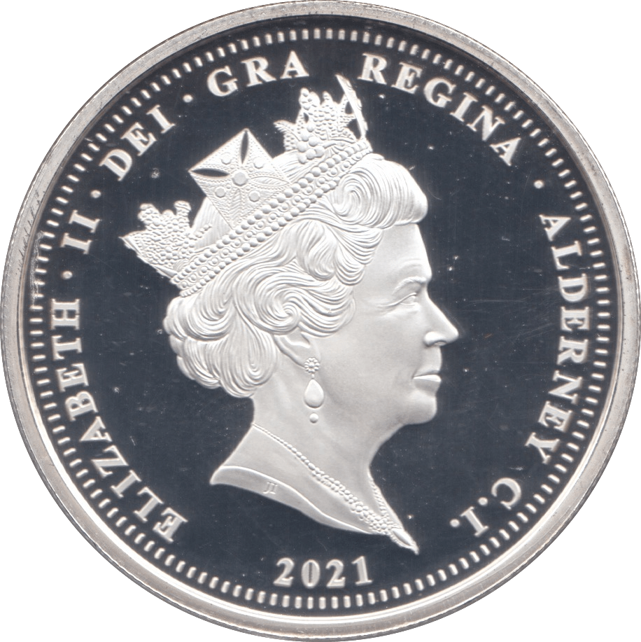 2021 SILVER PROOF R.N.L.I FIVE POUNDS ALDERNEY SILVER WORLD COINS ...