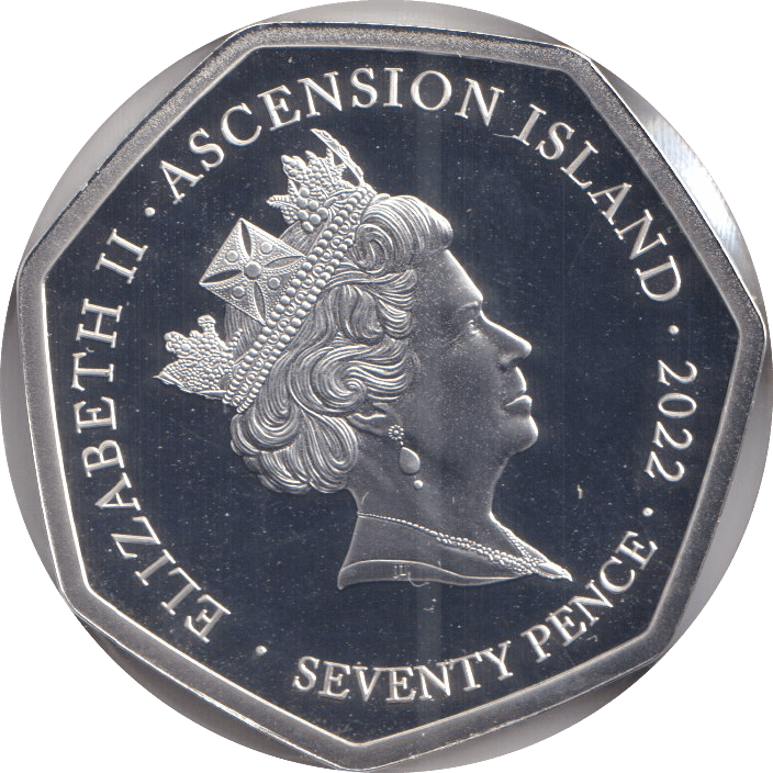 2022 SEVENTY PENCE ASCENSION ISLAND 70 YEARS OF OUR QUEEN WORLD COINS ...