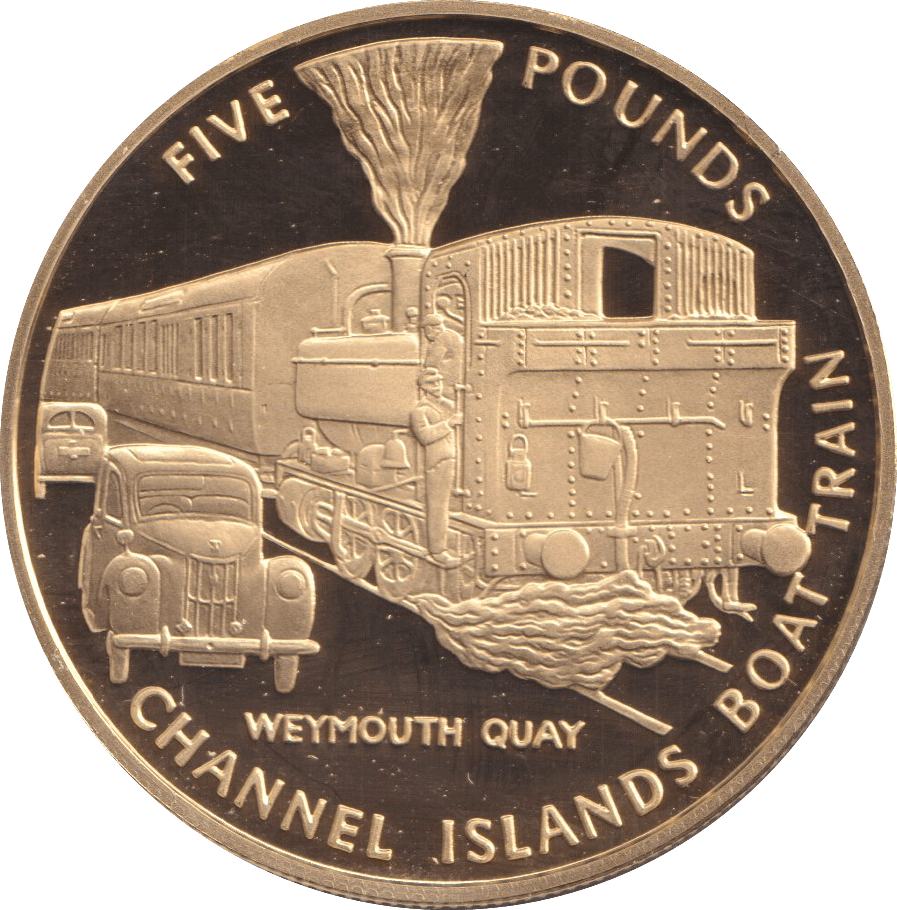 FIVE POUNDS SILVER PROOF 2006 GUERNSEY TRAIN COINS CHANNEL ISLANDS BOAT ...