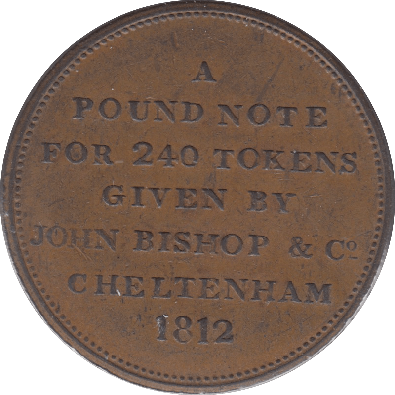 1812 JOHN BISHOP & CO CHELTENHAM ONE PENNY TOKEN Token Cambridgeshire ...