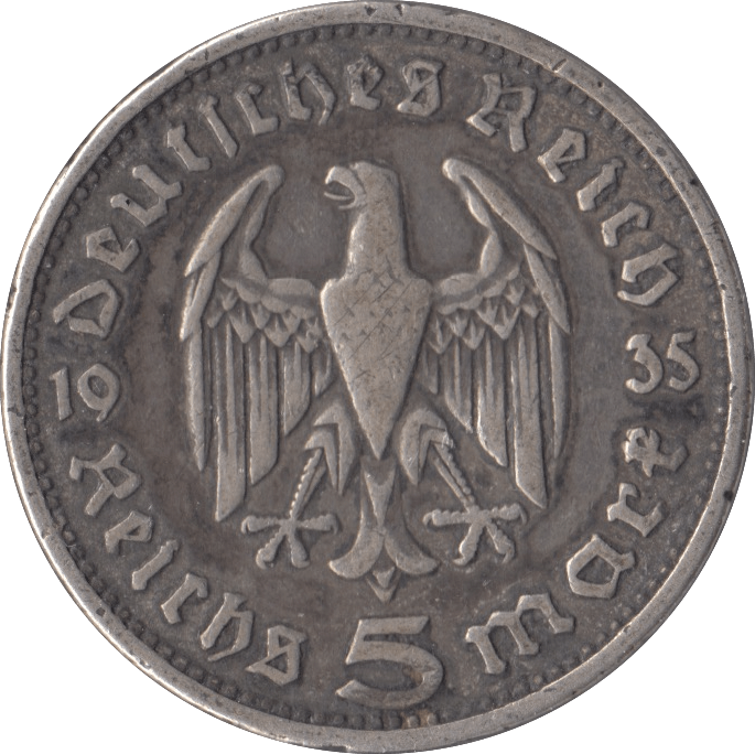 1935 SILVER 5 MARK MINT MARK A NAZI STATE GERMANY SILVER WORLD COINS ...