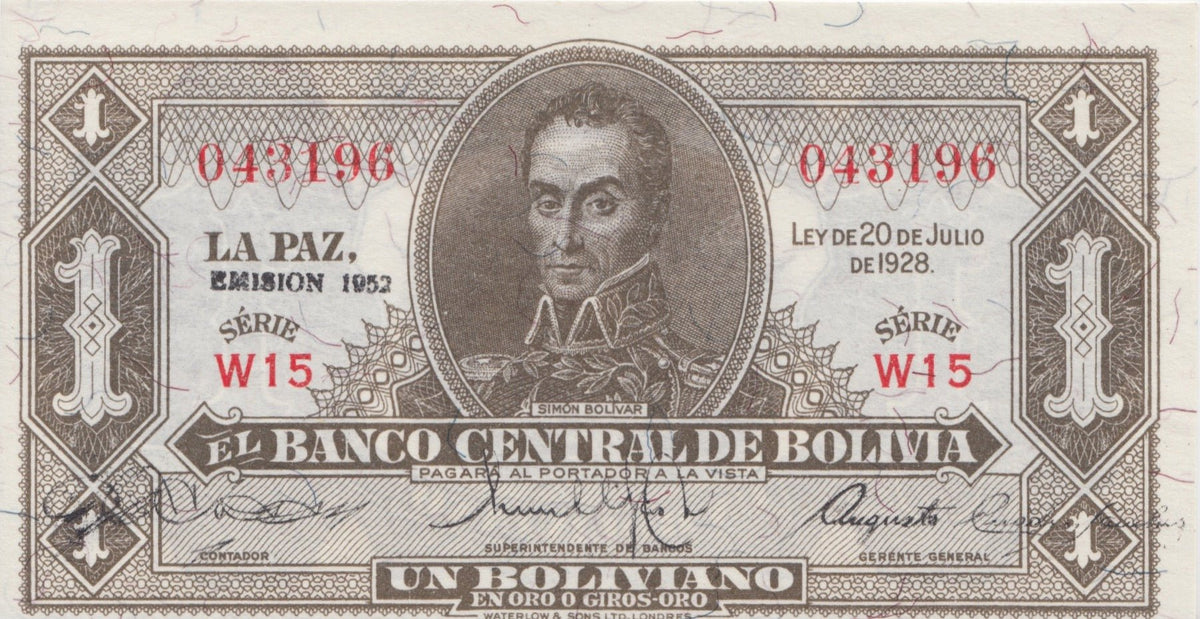 1952 1 BOLIVIANO BANKNOTE BOLIVIA REF 616 - Cambridgeshire Coins ...
