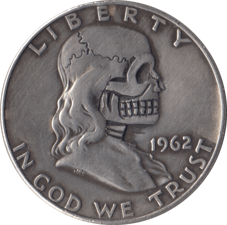 1962 SILVER HALF DOLLAR USA SKULL ETCHED SILVER WORLD COINS ...