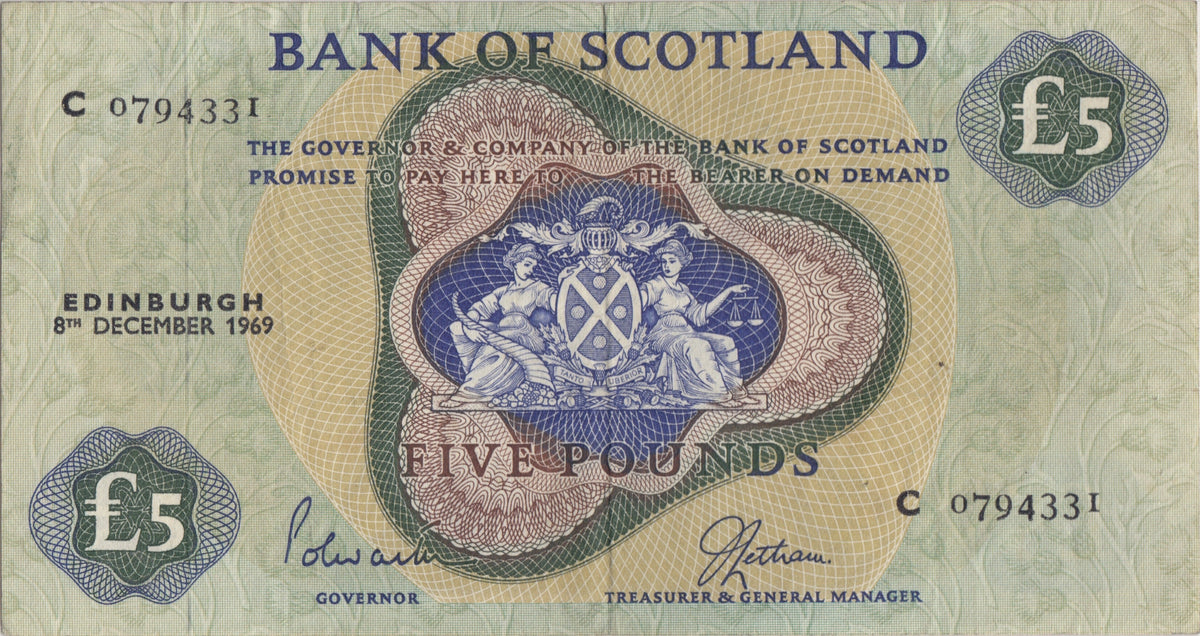 1969 THE ROYAL BANK OF SCOTLAND £5 BANKNOTE REF SCOT- SCOTTISH ...
