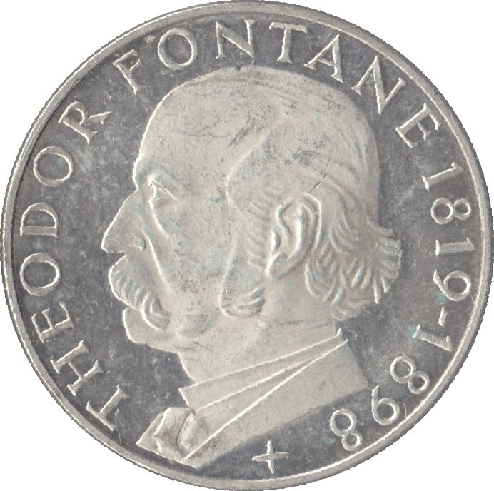 1969 THEODOR FONTANE GERMANY SILVER 5 MARKS SILVER WORLD COINS ...