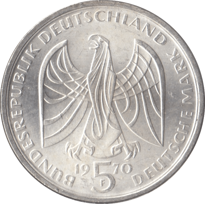 1970 LUDWIG VAN BEETHOVEN GERMANY SILVER 5 MARKS SILVER WORLD COINS ...