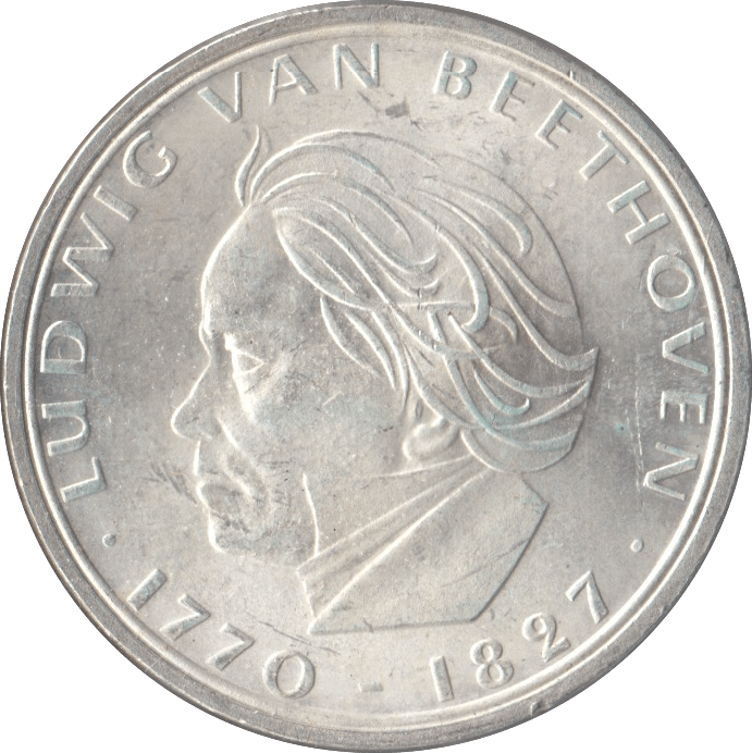 1970 LUDWIG VAN BEETHOVEN GERMANY SILVER 5 MARKS SILVER WORLD COINS ...