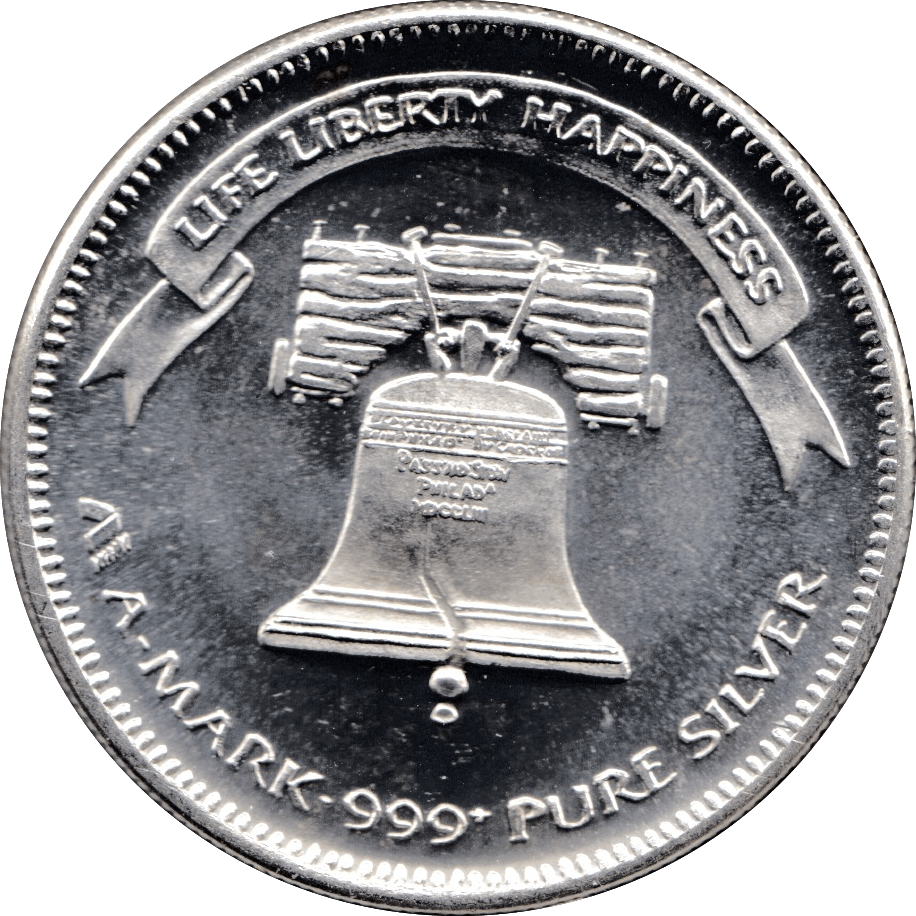 1984 A-MARK TROY OUNCE SILVER LIFE LIBERTY HAPPINESS USA SILVER WORLD ...