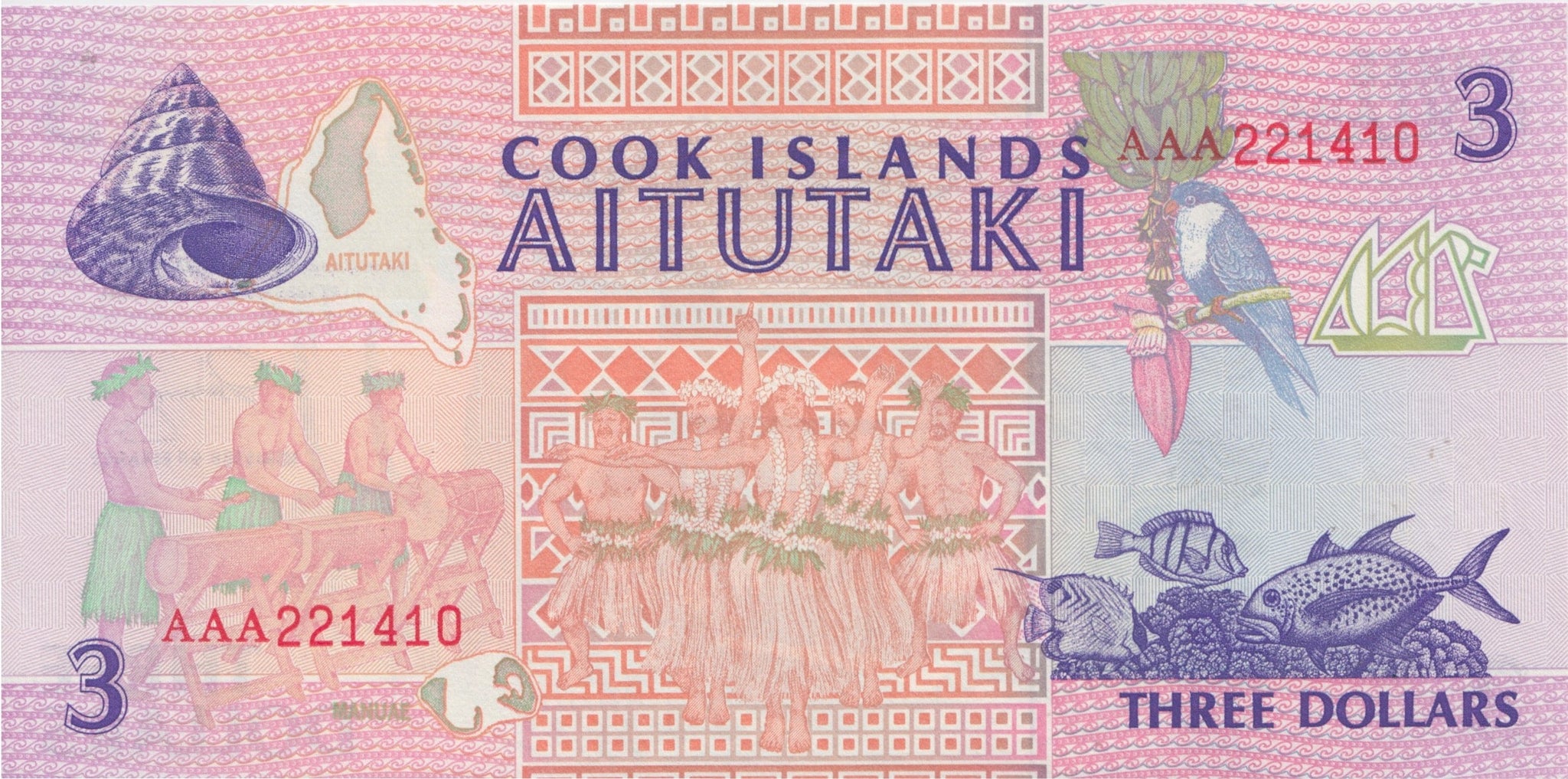 1992 THREE DOLLARS BANKNOTE COOK ISLANDS REF 624 World Banknotes ...