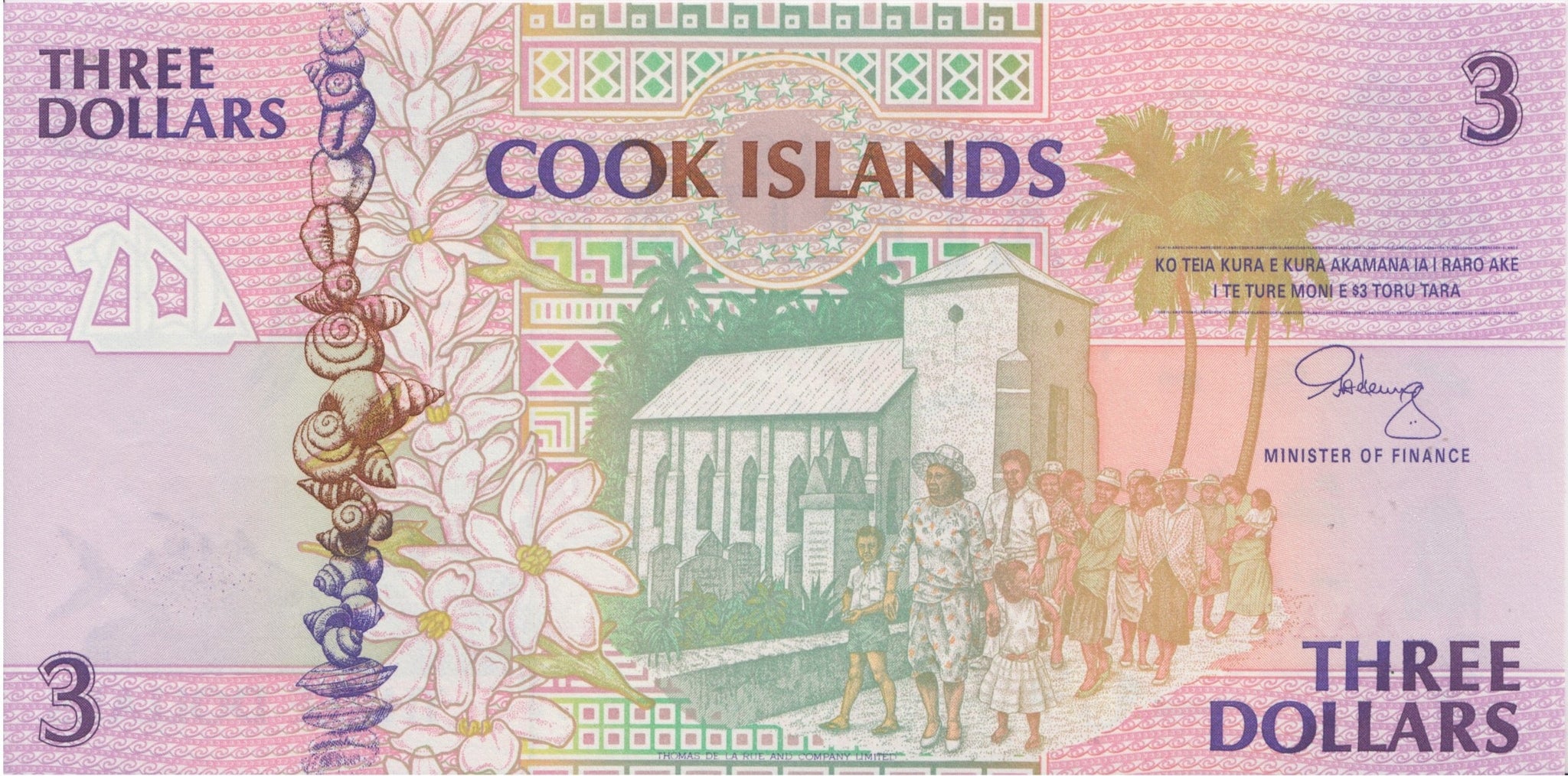 1992 THREE DOLLARS BANKNOTE COOK ISLANDS REF 624 World Banknotes ...
