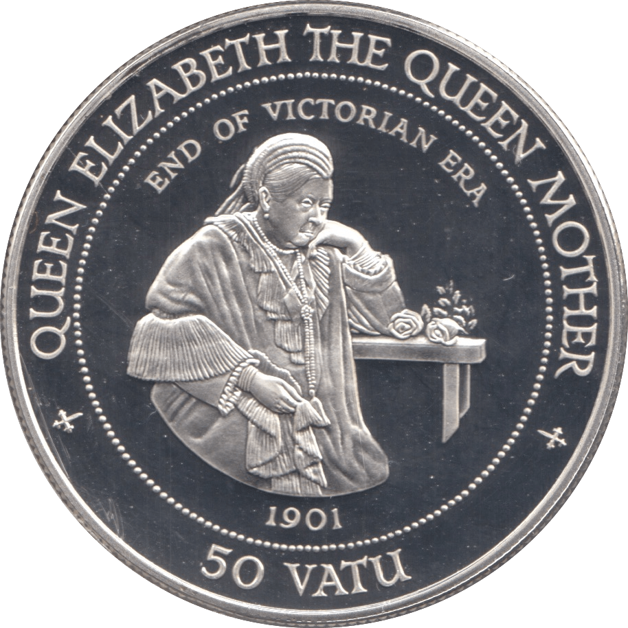 1994 SILVER PROOF QUEEN MOTHER 50 VATU VANUATU .925 SILVER SILVER WORLD ...