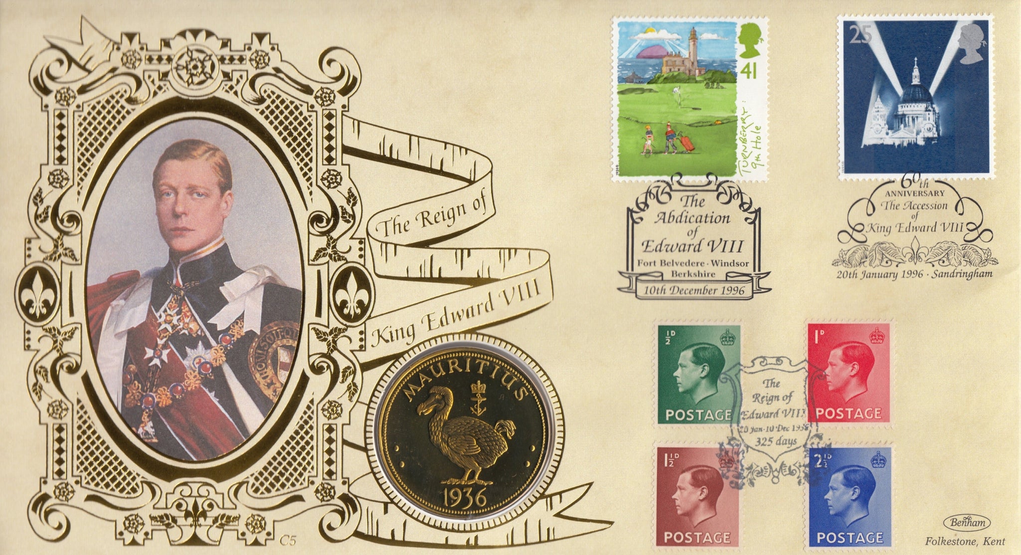 1996 REIGN OF EDWARD VIII COIN COVER MAURITIUS CC67 coin covers ...