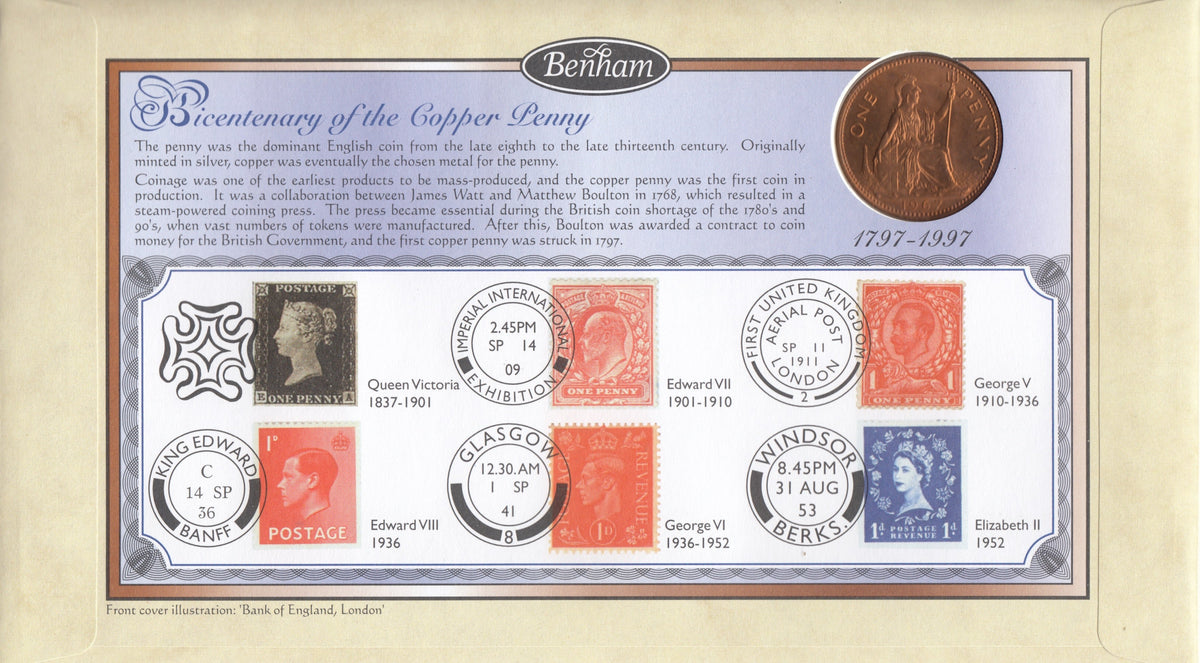 1997 BICENTENARY COPPER PENNY COIN COVER SIGNED BY ROBIN LEIGH ...