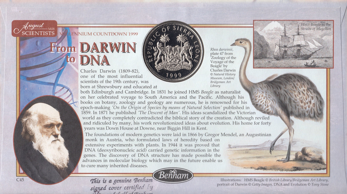 1999 MILLENIUM COUNTDOWN 1 CROWN COIN COVER SIGNED BY DESMOND MORRIS ...