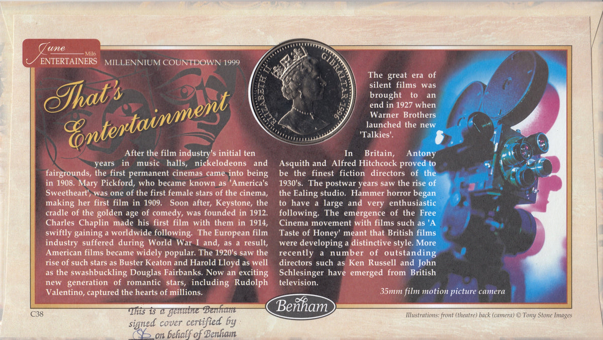1999 MILLENIUM COUNTDOWN 1 CROWN COIN COVER SIGNED BY GERALDINE CHAPLIN ...