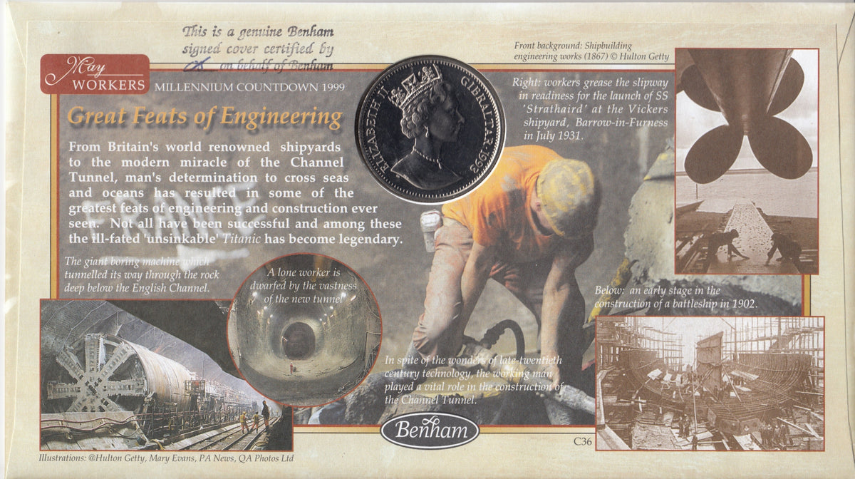 1999 MILLENIUM COUNTDOWN 2.8 ECU COIN COVER SIGNED BY SIR ALASTAIR ...