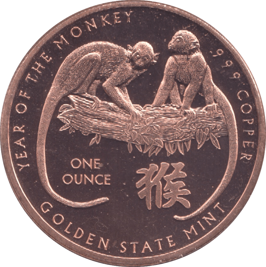 1oz FINE COPPER .999 YEAR OF THE MONKEY REF E41 - Cambridgeshire Coins ...