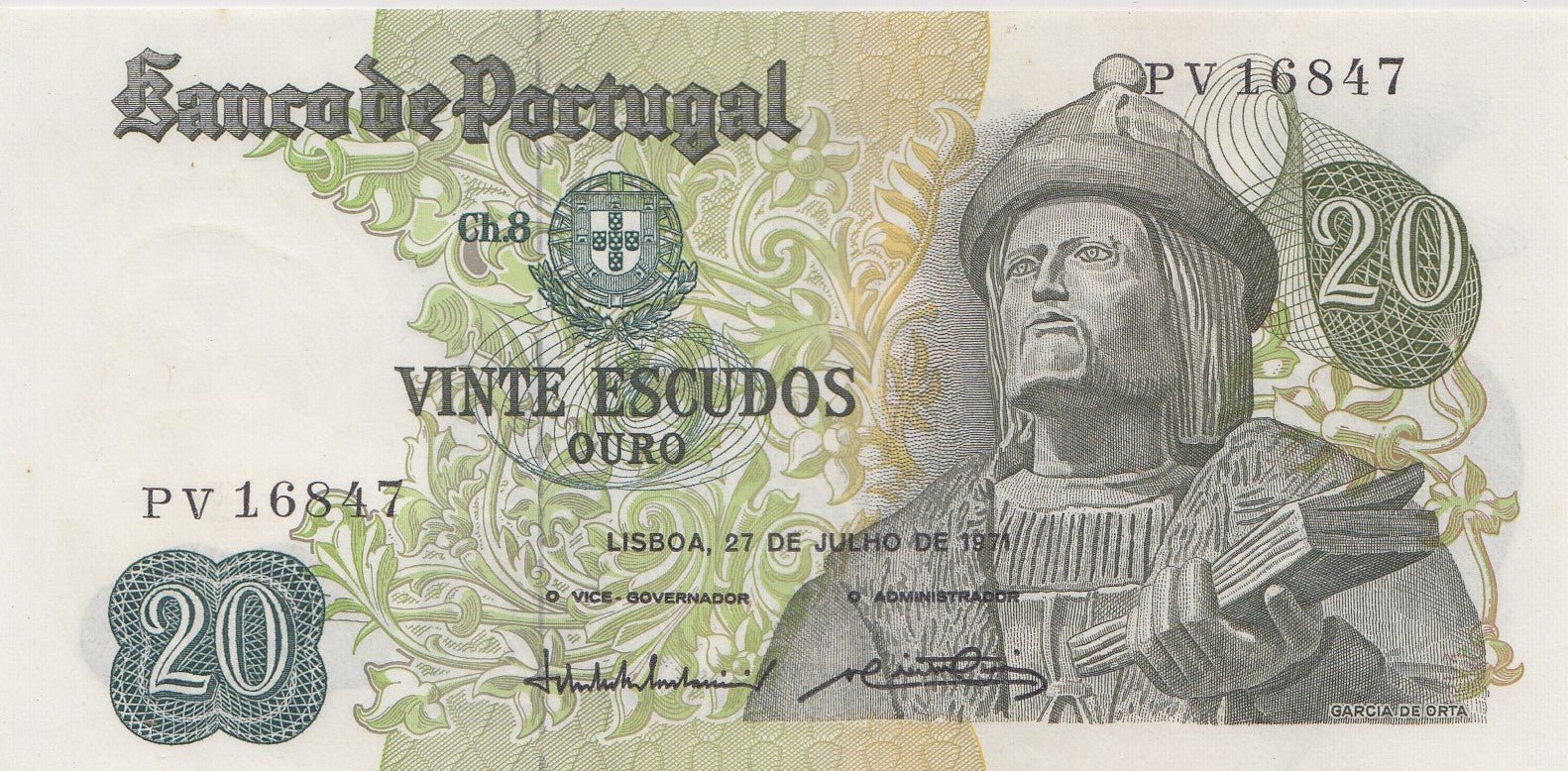 20 ESCUDOS BANKNOTE PORTUGAL ( REF 315 ) World Banknotes Cambridgeshire ...