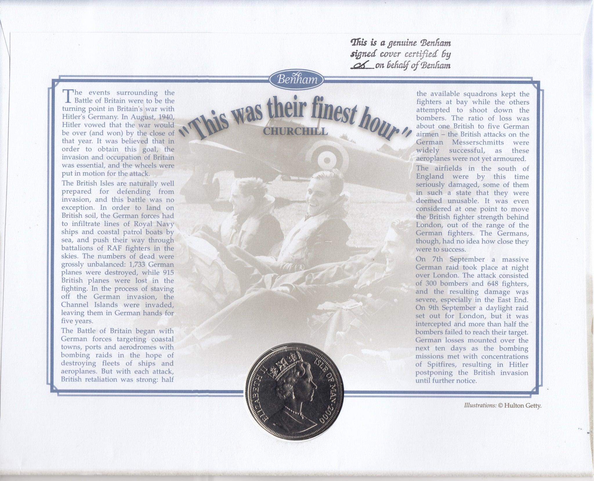 2000 BATTLE OF BRITAIN 1 CROWN COIN COVER SIGNED BY WING COMMANDER G. C ...