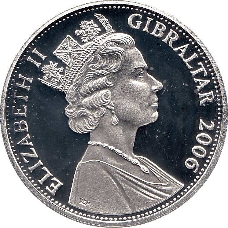 2006 SILVER PROOF GIBRALTAR COMMEMORATIVE COIN 5 POUNDS QUEEN ELIZABETH ...