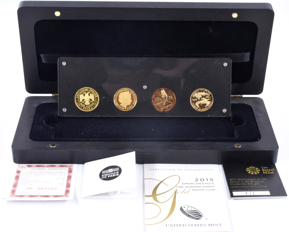 2015 Fine Gold Proof WWII Allied 4 Coin Quarter Ounce Set Box Gold ...