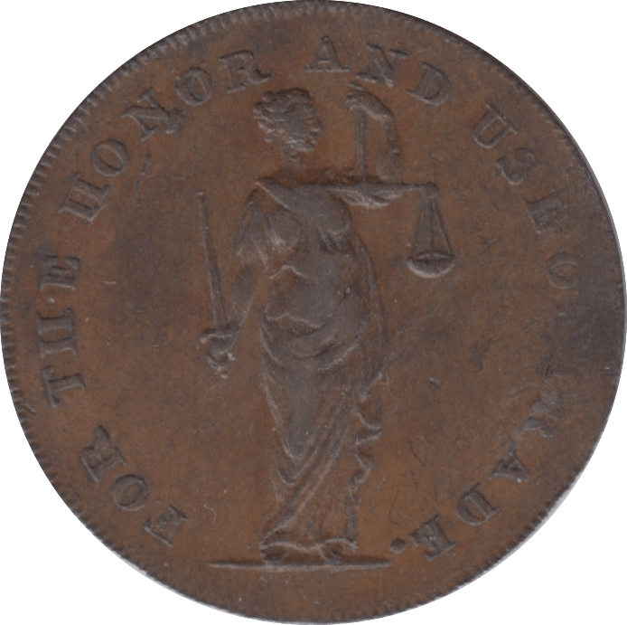 1794 HALFPENNY TOKEN CORK FYAN GROCER JUSTICE STANDS DUBLIN DH308A ...
