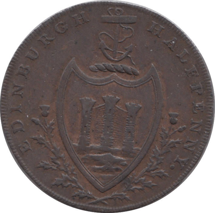 1790 HALFPENNY TOKEN LOTHIAN ST ANDREWS CROSS EDINBURGH ARMS HUTCHINSON ...