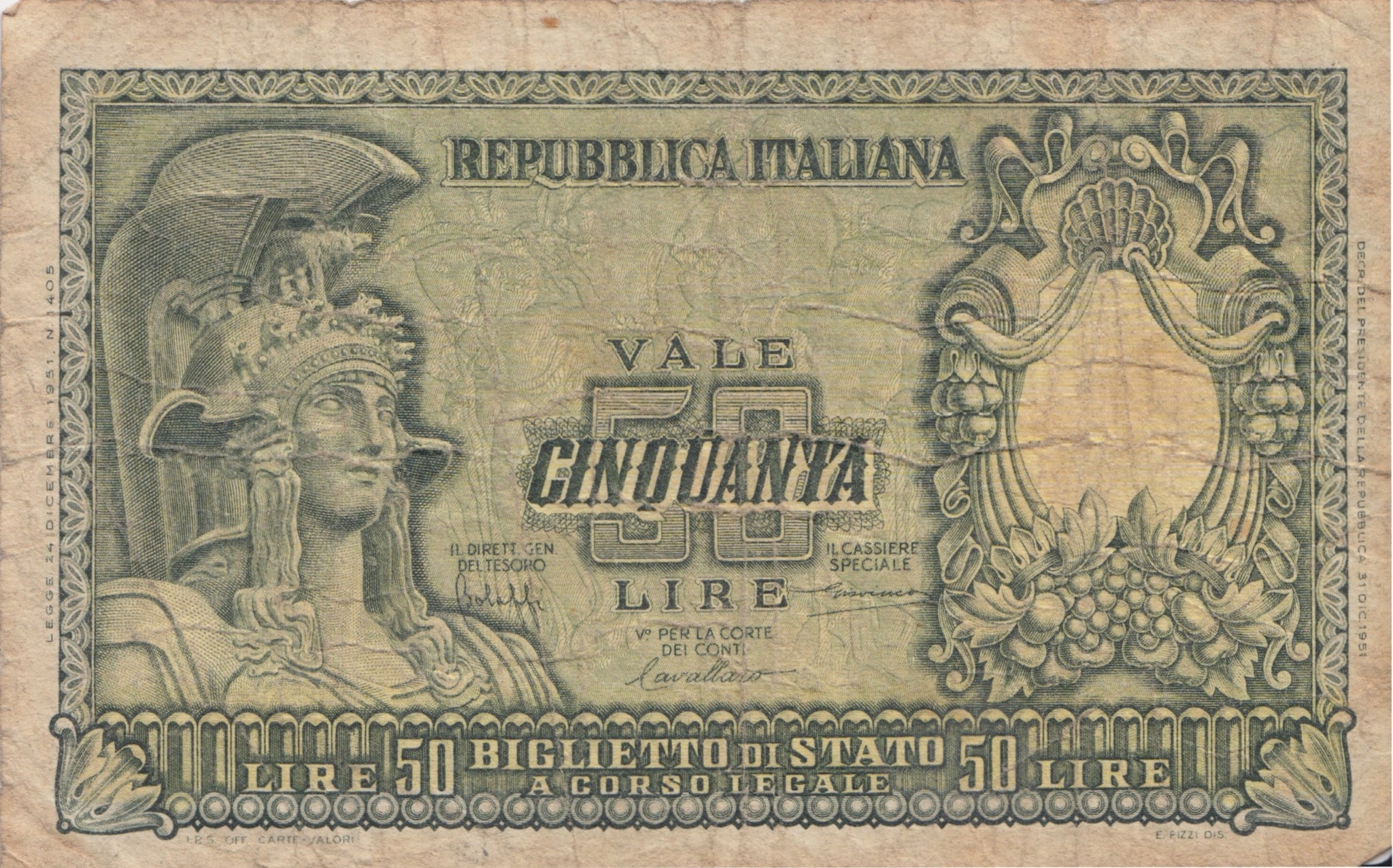 BANK OF ITALY 50 LIRE BANKNOTE REF 1568 World Banknotes Cambridgeshire ...