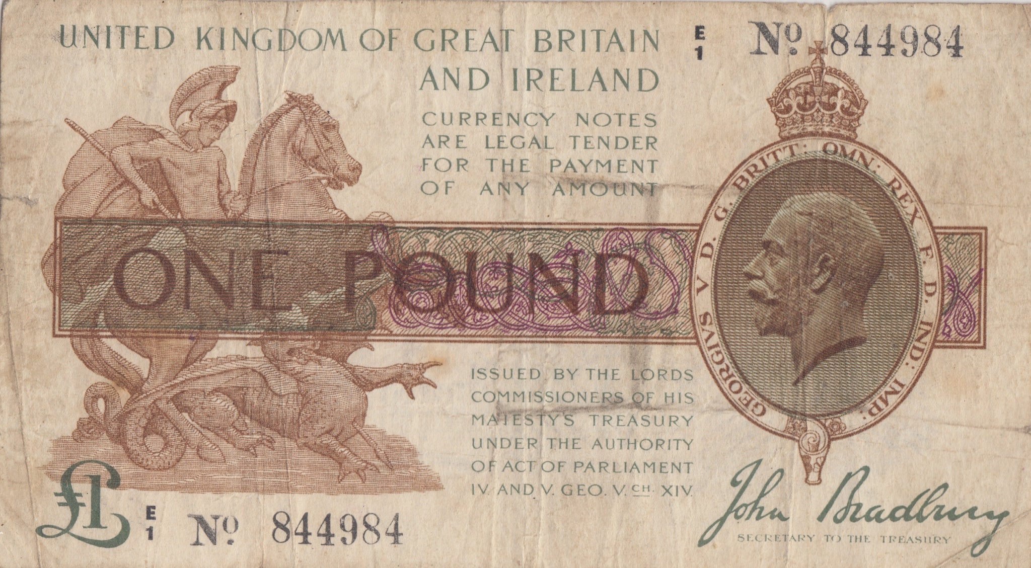 ONE POUND BANKNOTE BRADBURY REF £1- £1 BANKNOTE Cambridgeshire Coins ...